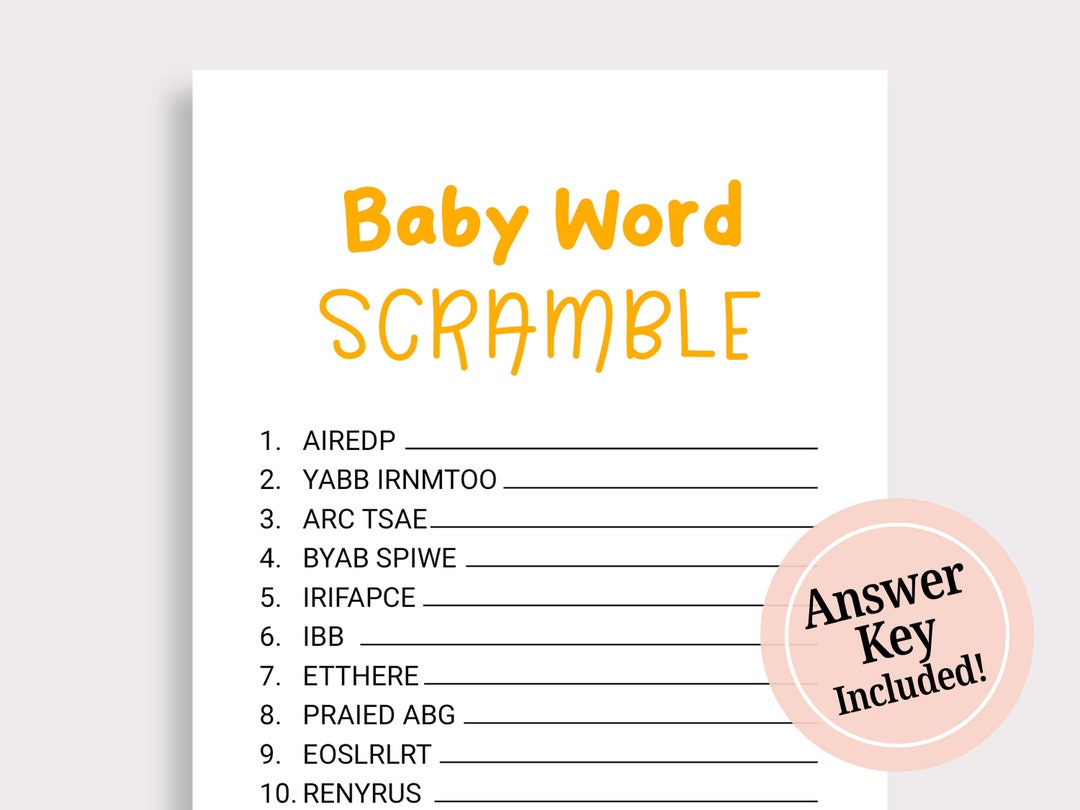 Baby Word Scramble Game Baby Scrambled Word Game Yellow Baby Shower ...