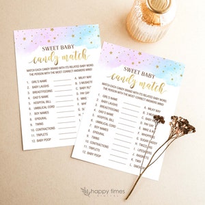 Baby Shower Candy Match Game Sweet Baby Candy Match Gender Reveal Baby ...