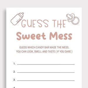 Guess the Sweet Mess Game Baby Shower Dirty Diaper Game Candy Bar Game ...