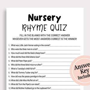 Nursery Rhyme Game Guess the Nursery Rhyme Minimalist Baby Shower Game ...