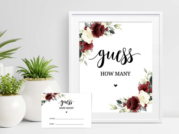 Guess How Many Sign Printable Burgundy Baby Shower Game Sign | Etsy
