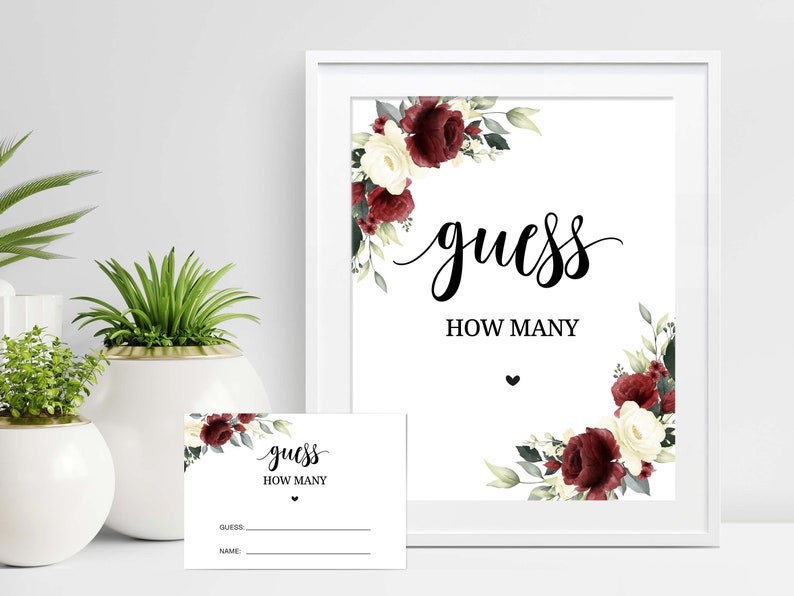 Guess How Many Sign Printable Burgundy Baby Shower Game Sign - Etsy
