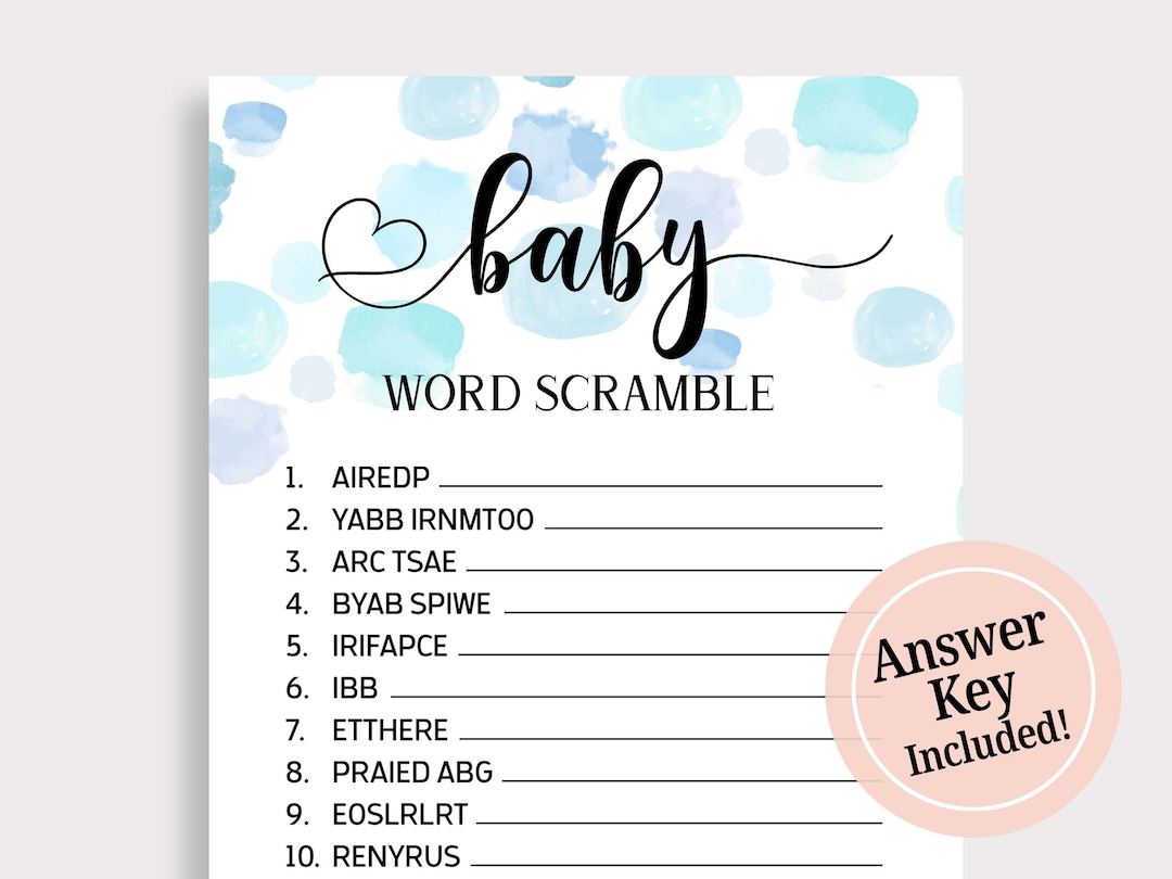 Baby Word Scramble Game, Baby Word Puzzle, Blue Scrambled Baby Shower ...