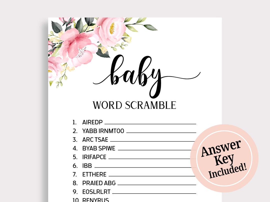 Baby Word Scramble Game, Baby Scrambled Word Game, Pink Floral ...