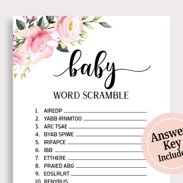 Baby Girl Word Scramble Baby Shower Game - Etsy