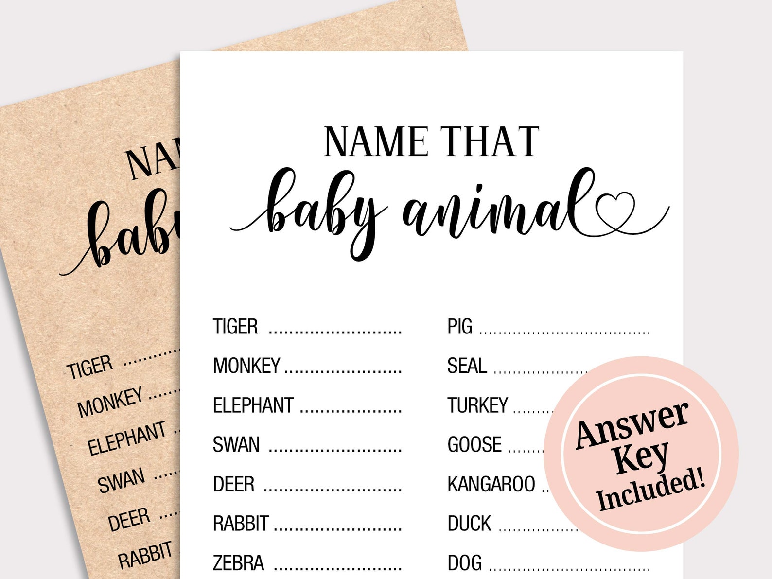 Baby Animal Game Baby Shower Games Animal Babies Guess Baby - Etsy