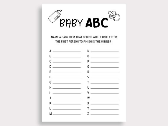 Baby Alphabet Word Game Baby Shower Scattergories Game – Morning
