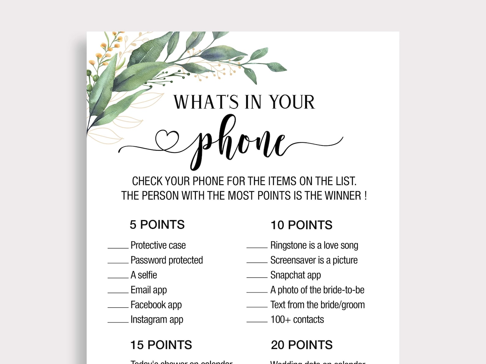 What's in Your Phone Game Cell Phone Game What is in | Etsy