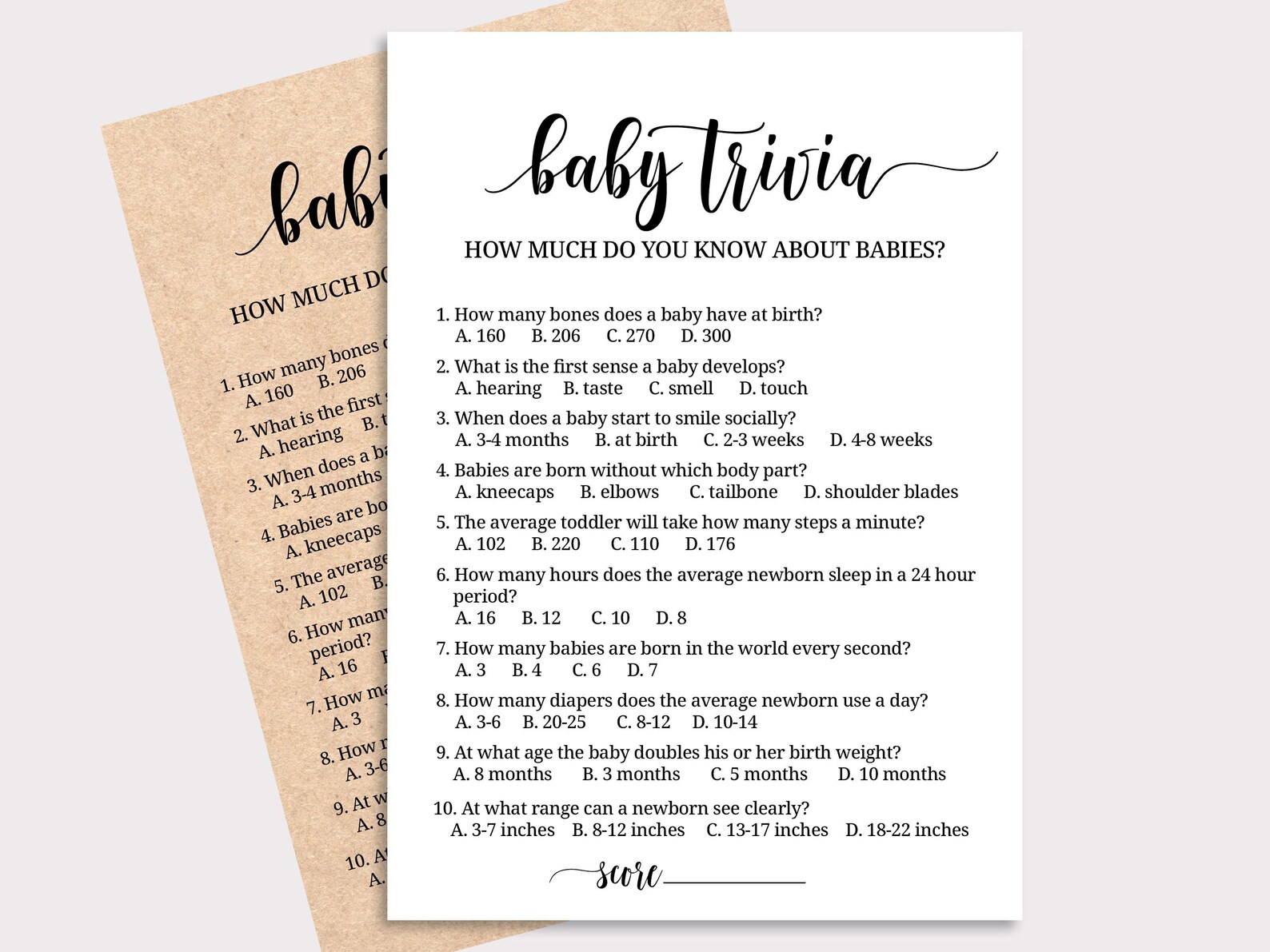 Baby Trivia Game Baby Shower Trivia Kraft Baby Shower Games - Etsy