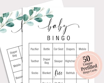 50 Prefilled Baby Shower Bingo Cards Baby Shower Bingo Game Cards Baby ...