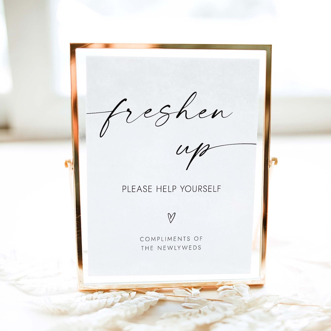 Freshen up Sign Minimalist Wedding Bathroom Sign Simple Bathroom Basket ...