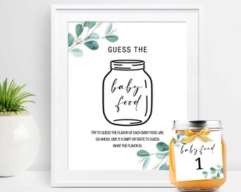 Guess the Baby Food Game Baby Shower Food Games Greenery Baby Shower ...