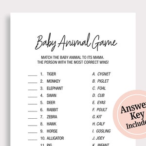 Baby Animal Game Animal Babies Minimalist Baby Shower Game Gender ...