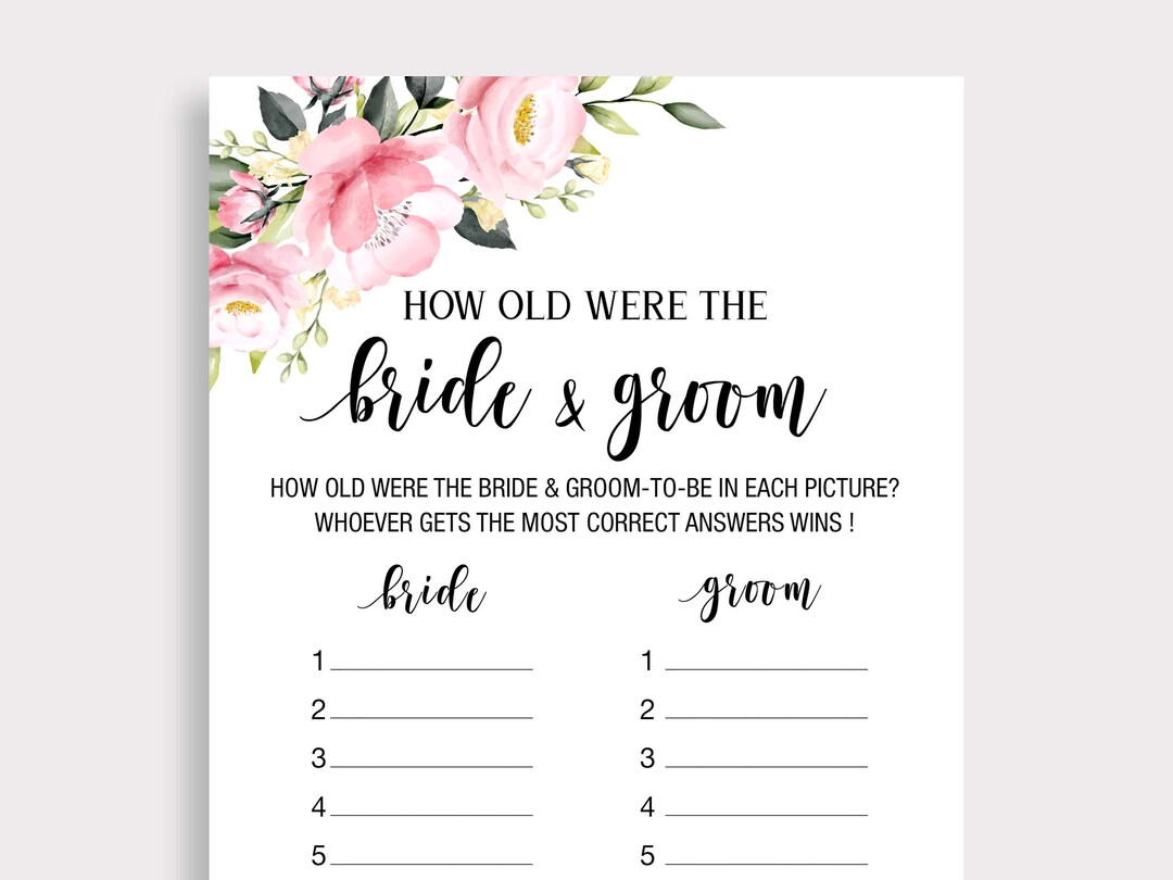 Bridal Shower Photo Game, Guessing the Age Bride Groom, Bohemian Bridal ...