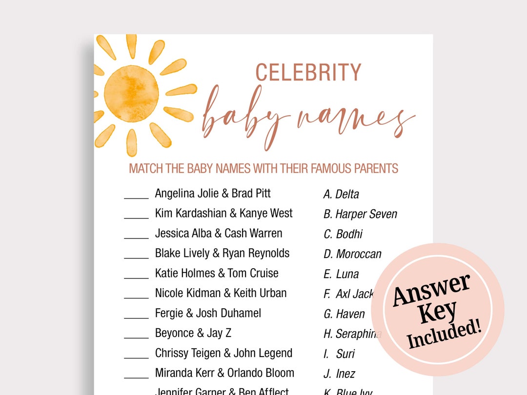 Celebrity Baby Name Game Sunshine Baby Shower Celebrity Baby Shower ...