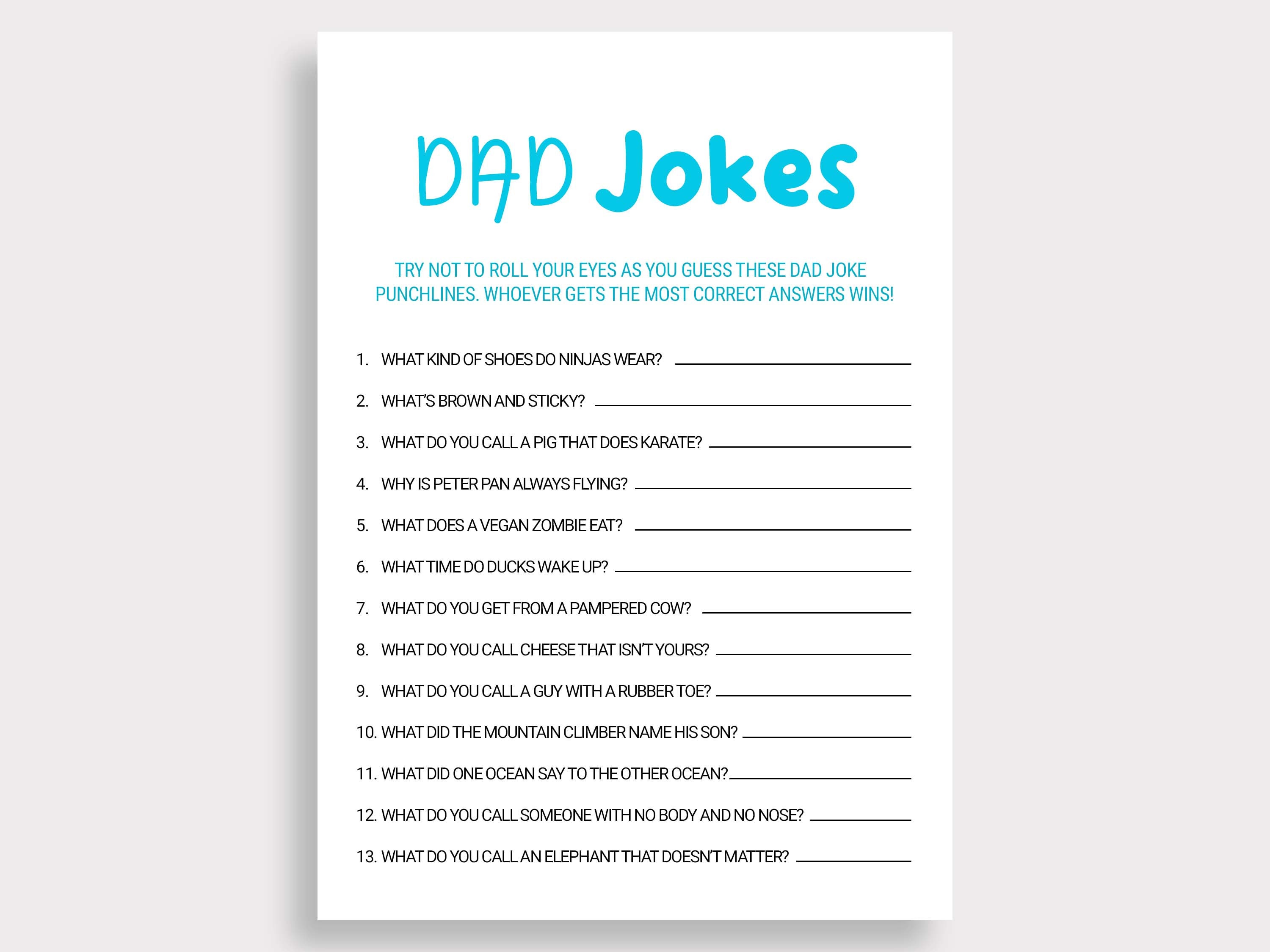 Dad Jokes Baby Shower Game Printable Dad Jokes Game Trivia - Etsy Canada