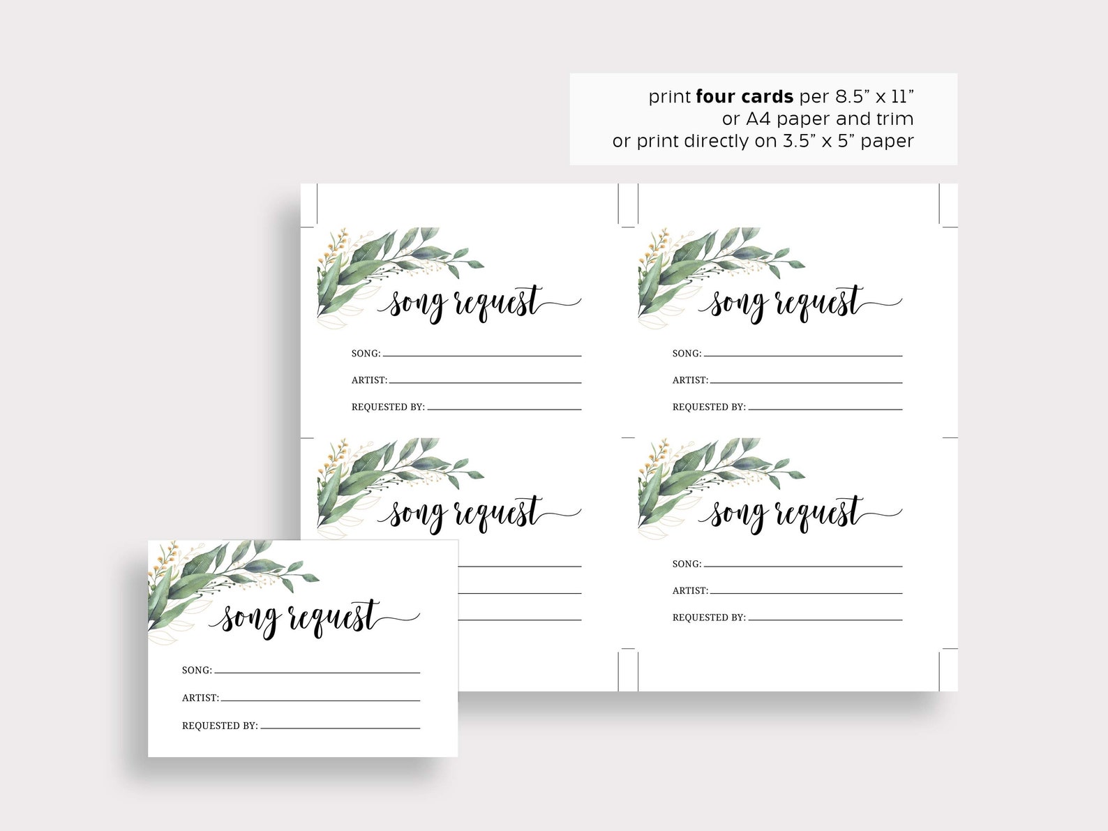 Song Request Card Printable Dance Request Card Wedding Song Request ...
