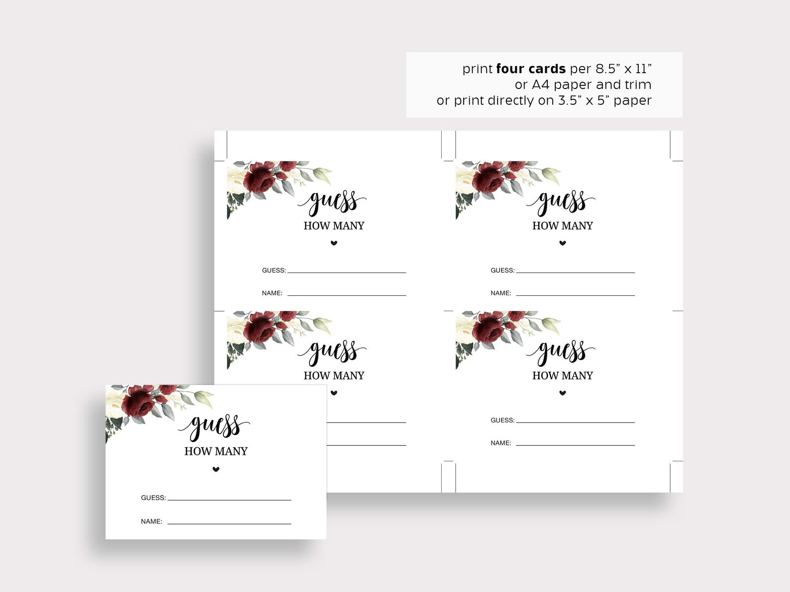 Guess How Many Sign Printable Burgundy Baby Shower Game Sign | Etsy