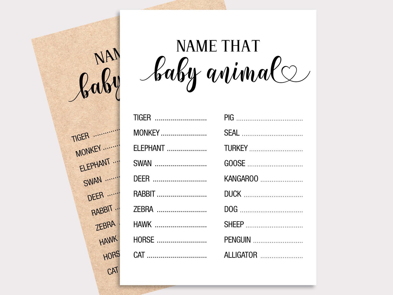 Baby Animal Game Baby Shower Games Animal Babies Guess Baby - Etsy