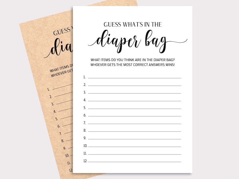 Guess What's in the Diaper Bag Baby Shower Printable Game - Etsy
