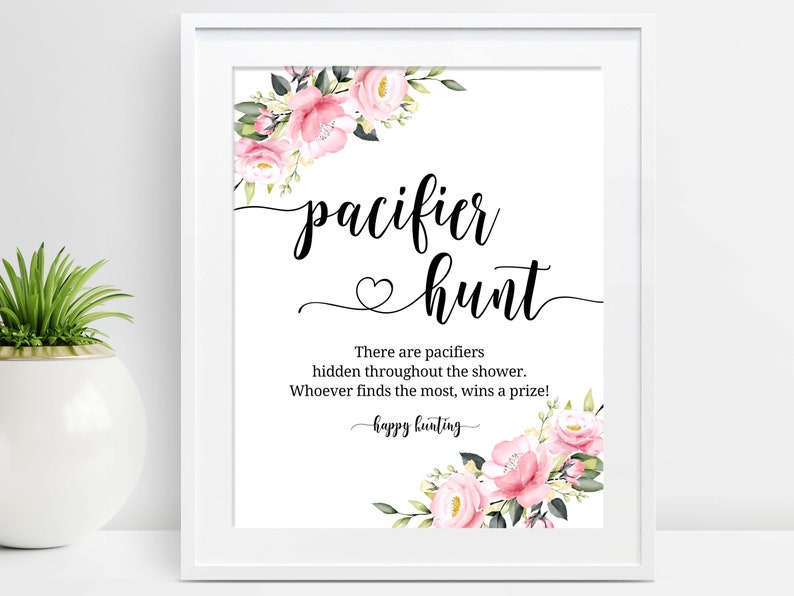 Pacifier Hunt Baby Shower Game Sign Printable, Baby Shower Activities ...