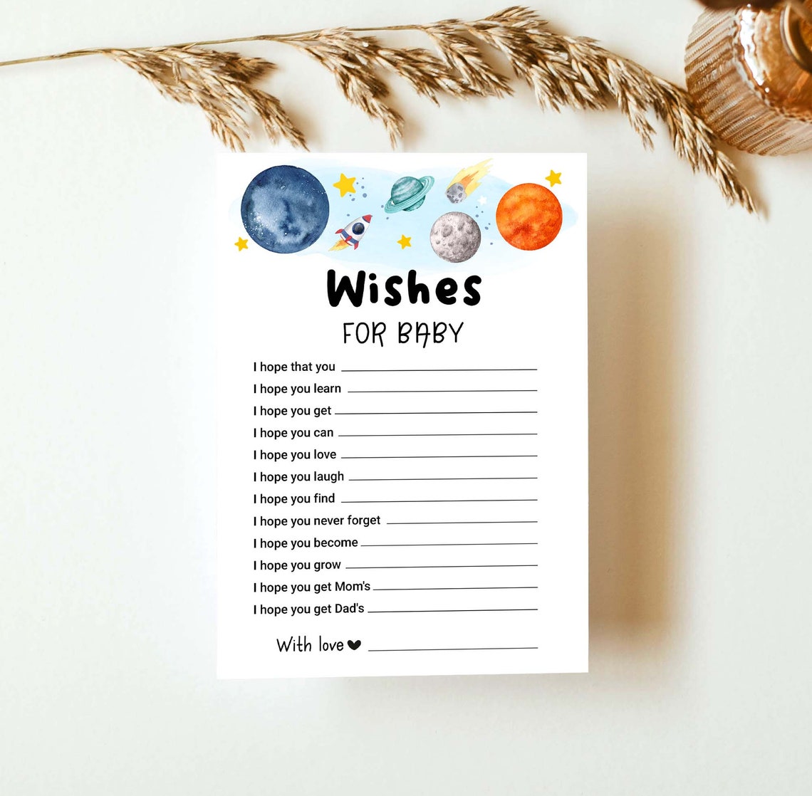 Baby Wish Cards Wishes for Baby Card Outer Space Baby Shower Space ...