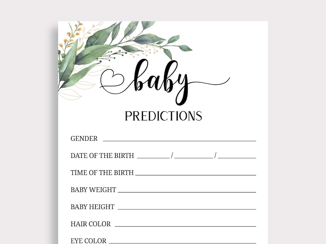 Baby Shower Predictions Card Baby Predictions Guess the Baby's Gender ...