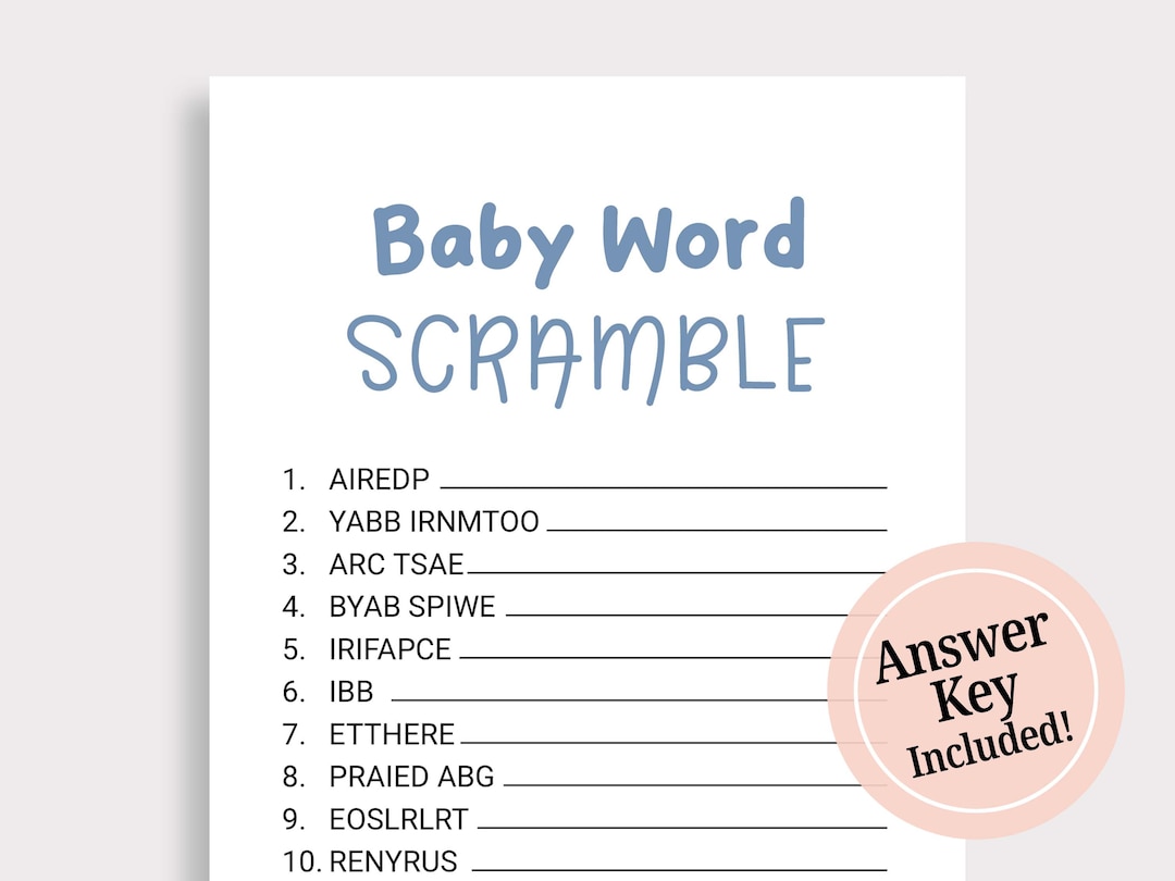 Baby Word Scramble Game Blue Baby Shower Game Printable Baby Scrambled ...