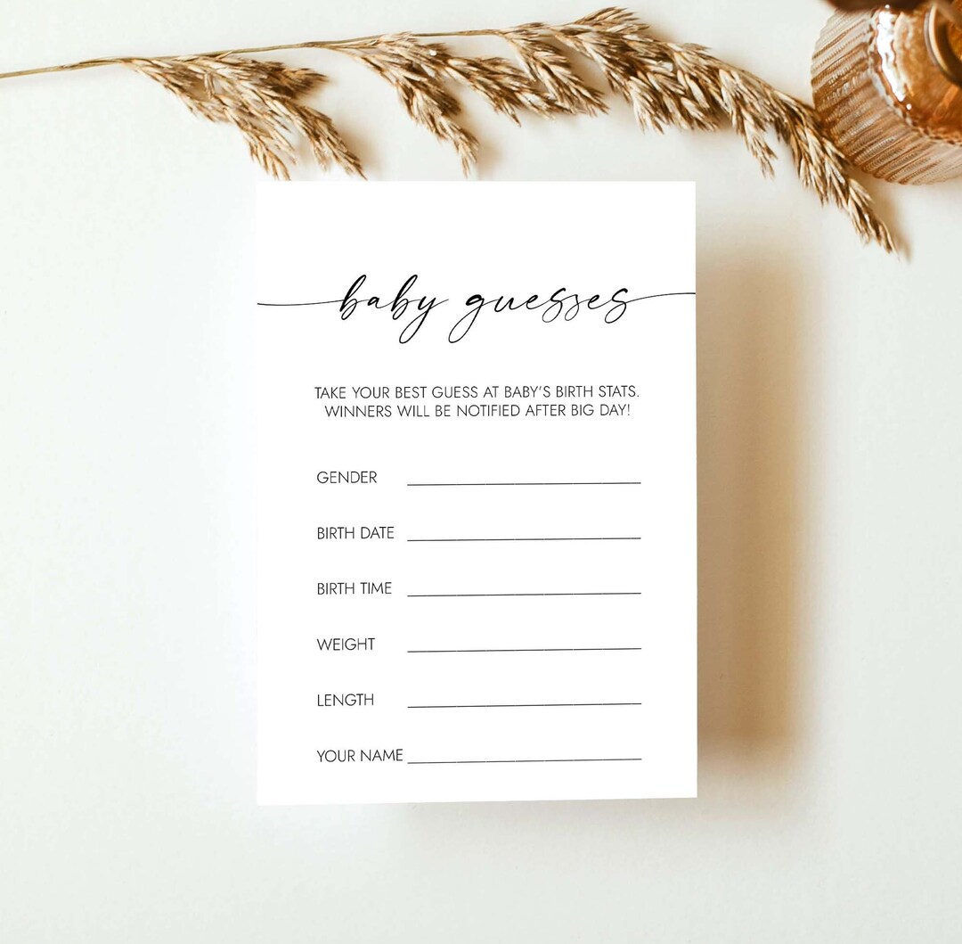 Baby Shower Baby Guesses Card Guess Baby's Birth Stats Baby Stat Baby ...