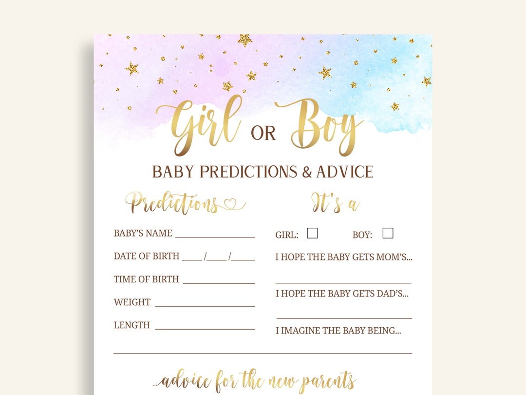 Girl or Boy Baby Predictions Card Baby Shower Advice Cards Gender ...