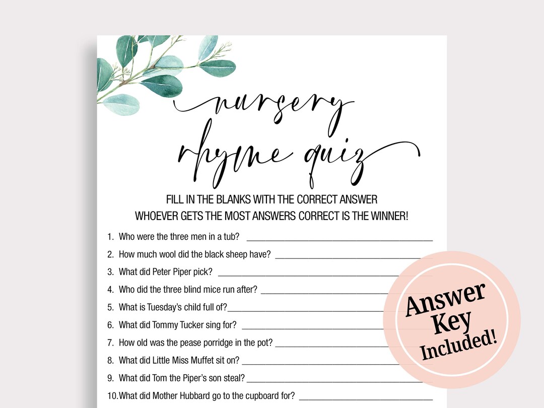 Nursery Rhyme Game Guess the Nursery Rhyme Game Eucalyptus Watercolor ...