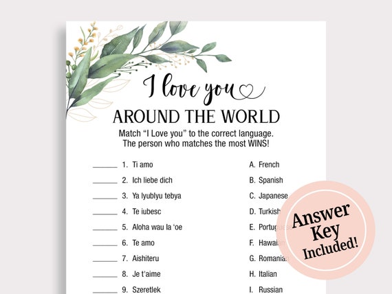 I Love You Around The World Bridal Shower Trivia Game I Love Etsy