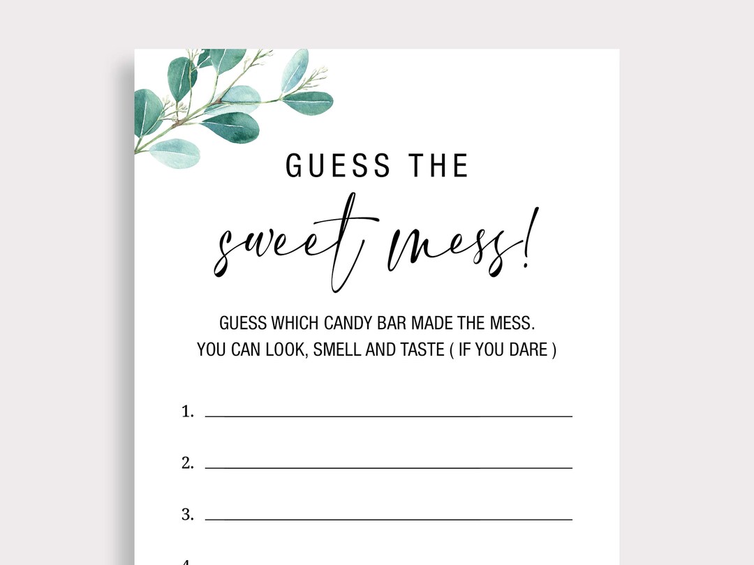 Guess the Sweet Mess Game Dirty Diaper Game Candy Bar Game Eucalyptus ...