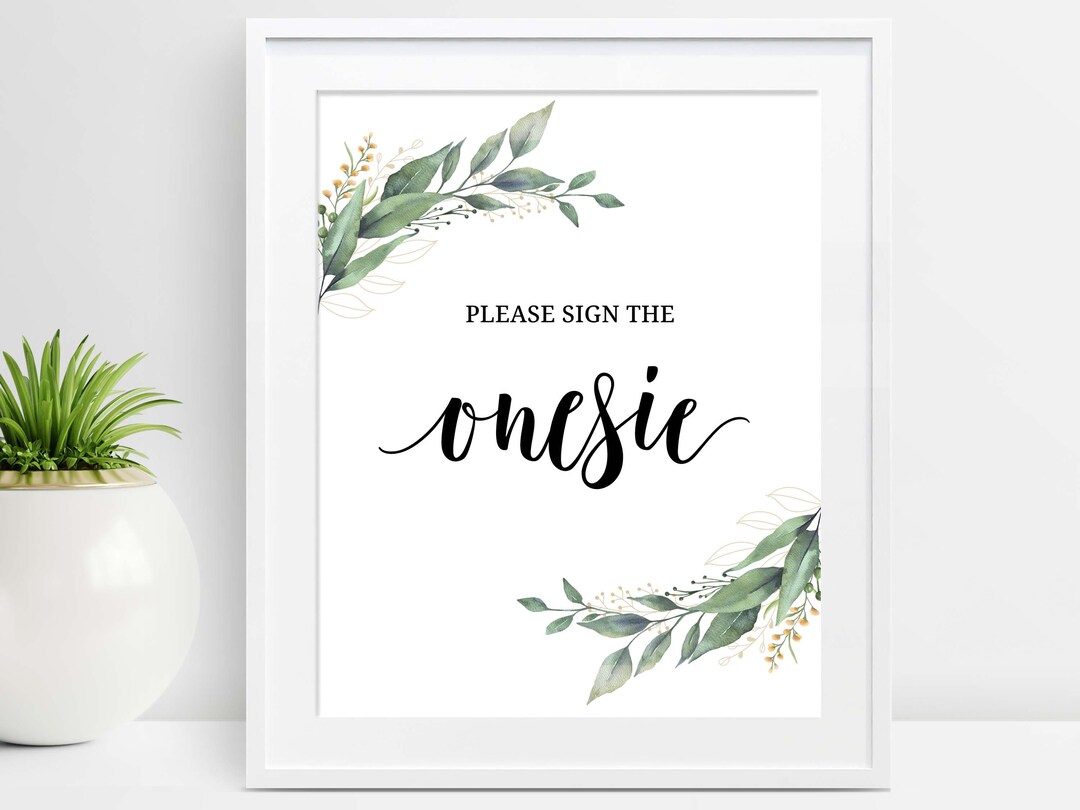 Please Sign the Onesie Sign, Green Leaves Baby Shower Activity, Baby ...