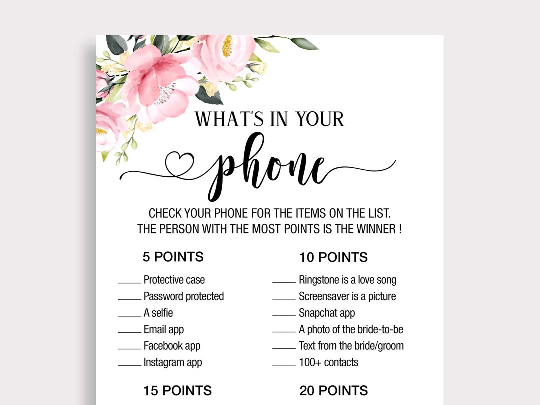 Printable Phone Game, What's in Your Phone Game, What is in Your Cell ...