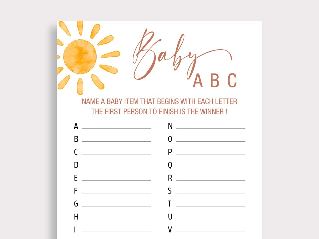 Baby ABC Game Baby Shower Alphabet Game Boho Rainbow Baby Shower ...