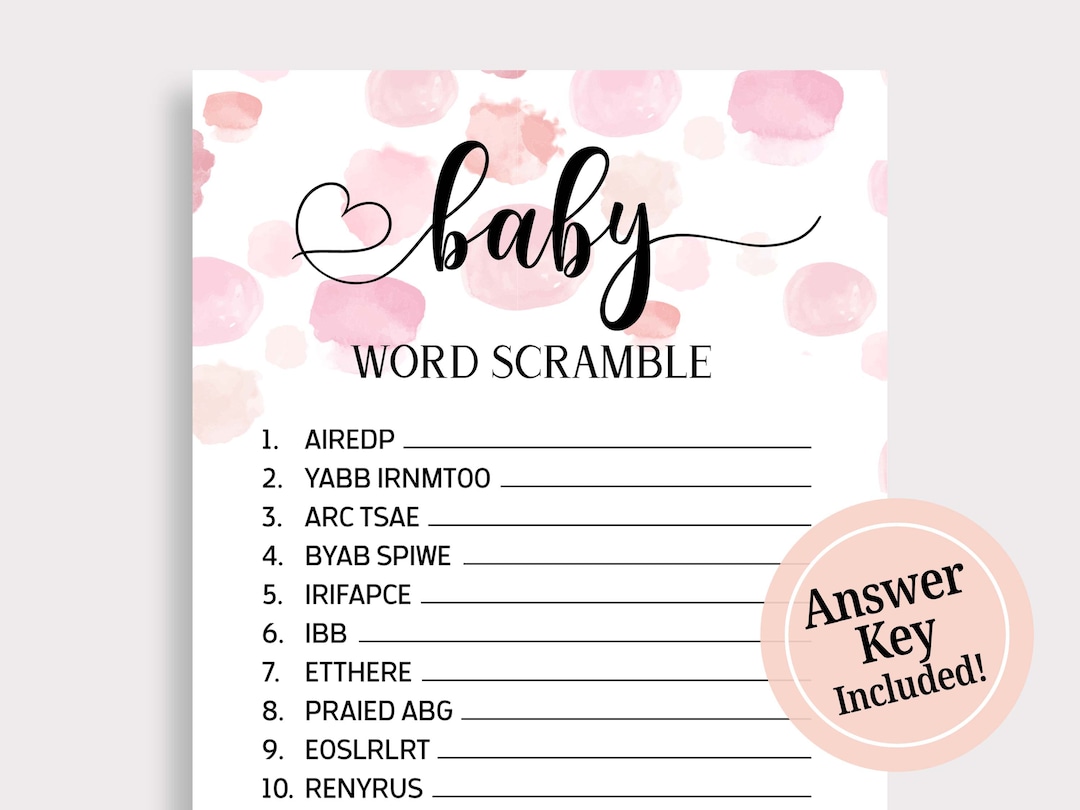 Baby Shower Word Scramble Game, Baby Word Puzzle, Pink Baby Shower Game ...