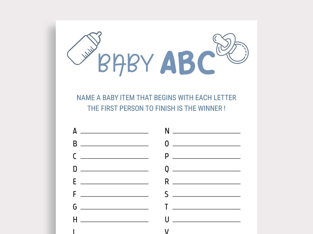 Baby ABC Game Baby Shower Alphabet Game A to Z Item Name Blue Baby ...