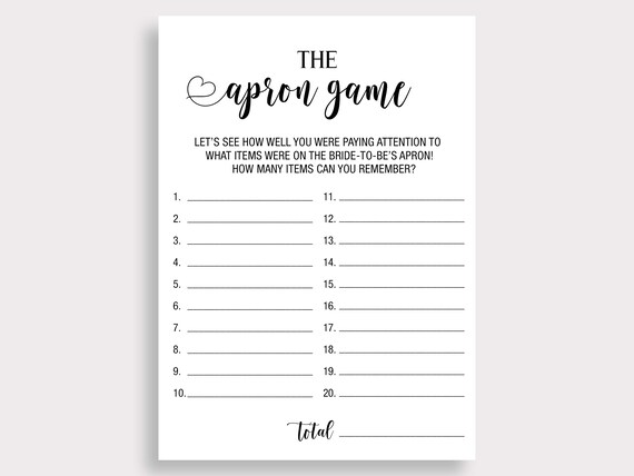 Apron Bridal Shower Game Printable Fun Bridal Shower Games And