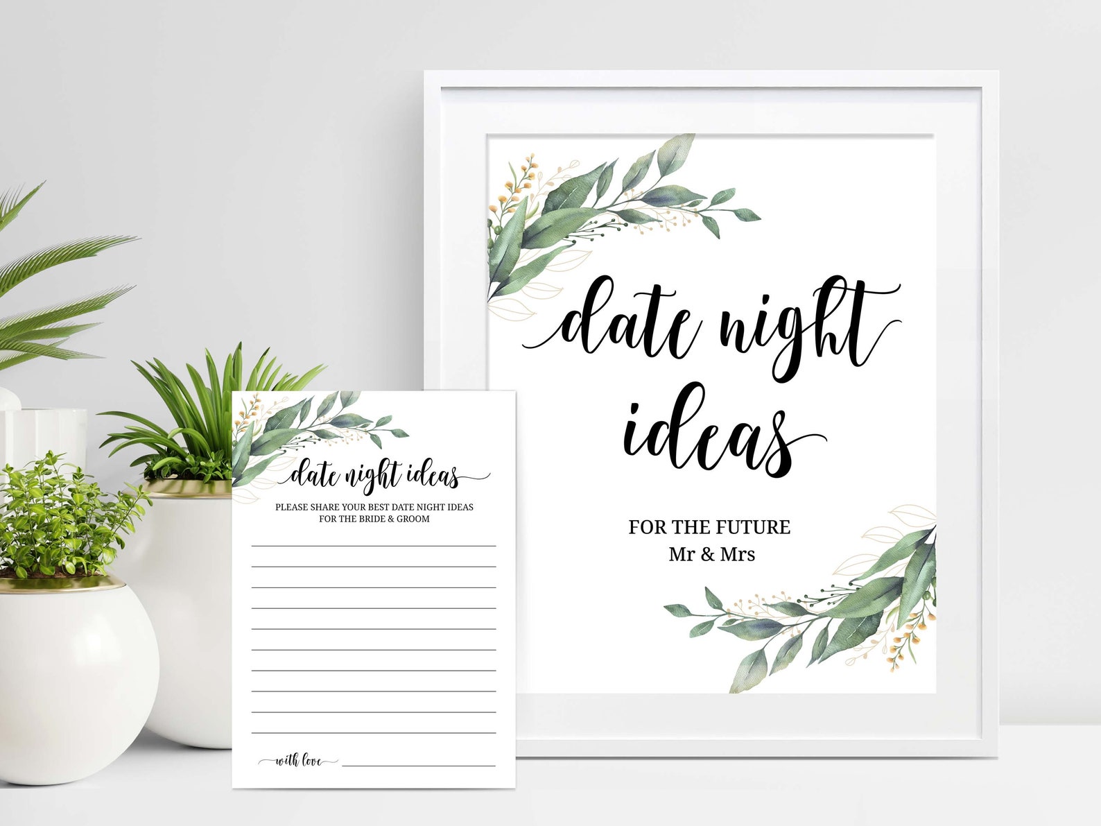 Date Night Ideas Sign and Card Bridal Shower Date Night Ideas Cards for ...