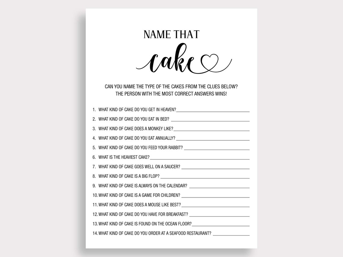 Name That Cake Bridal Shower Game, Printable Tea Party Bridal Game ...