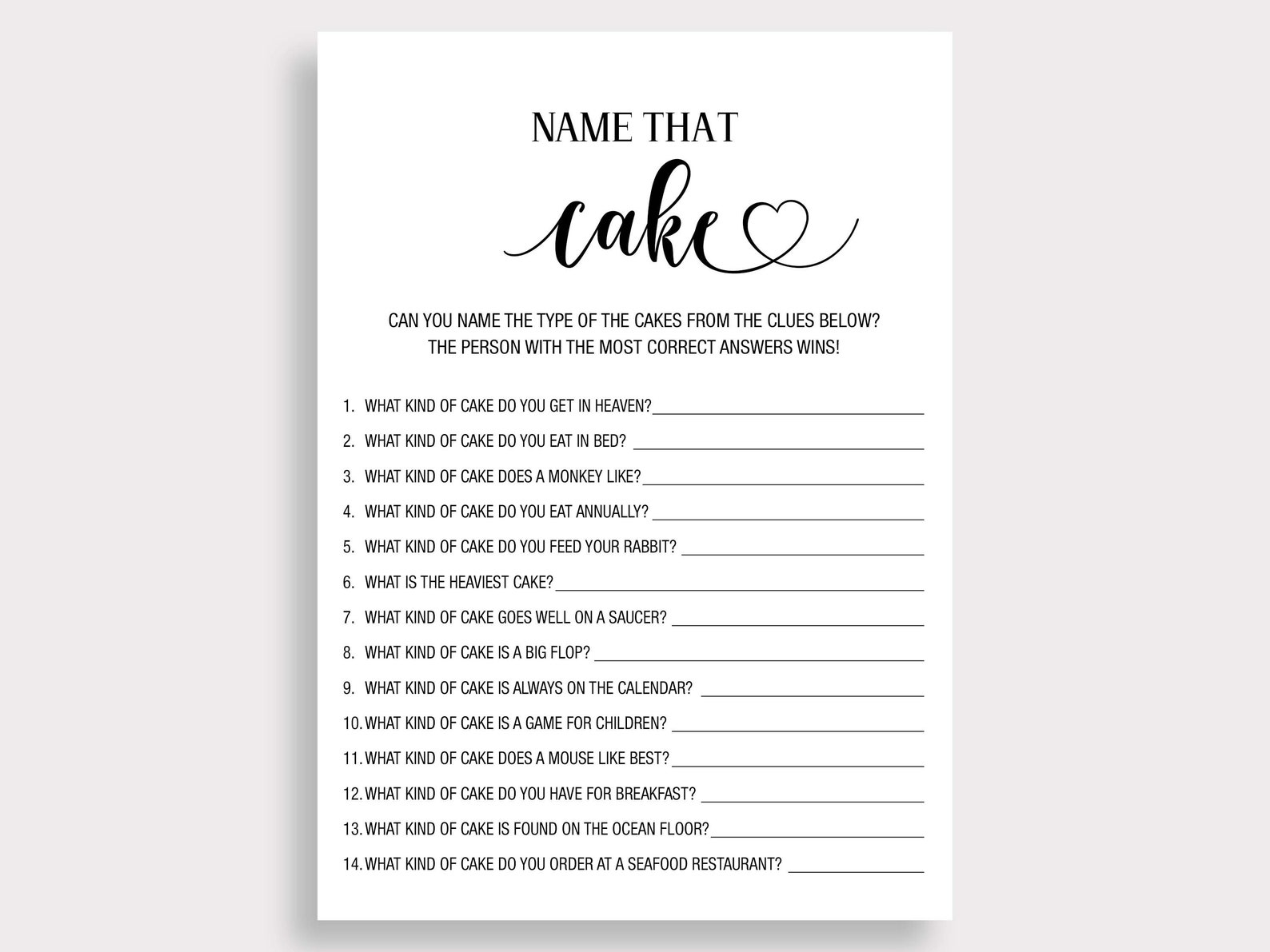 Name That Cake Bridal Shower Game, Printable Tea Party Bridal Game ...