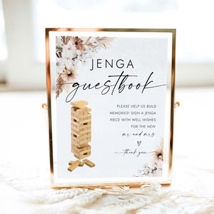Wedding Jenga Game Sign Boho Jenga Guestbook Sign Jenga Piece With Well ...