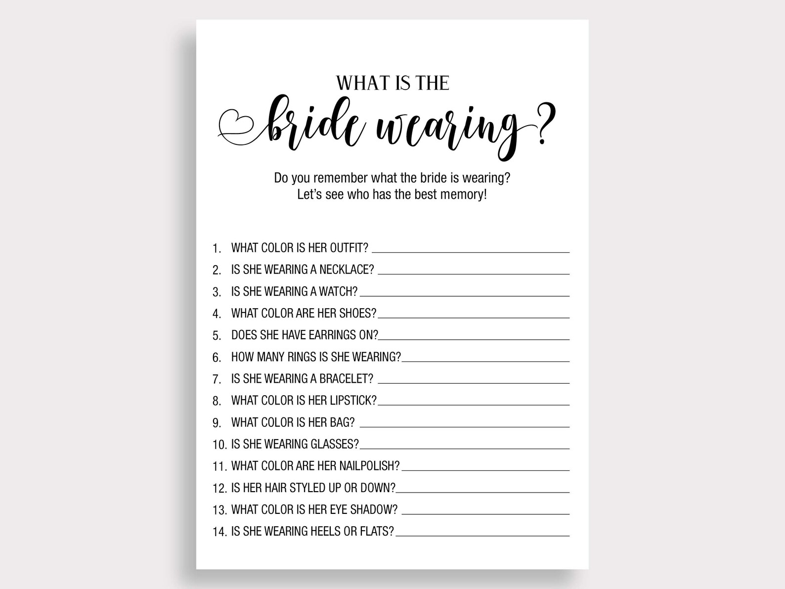 What is the Bride Wearing Game, the Bride Wore, Bridal Shower Printable ...