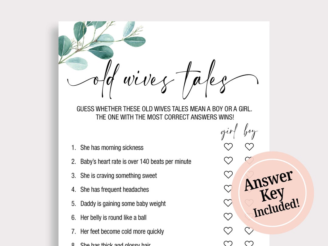 Old Wives Tales Game Old Wives Tale Shower Game Gender Neutral Shower ...