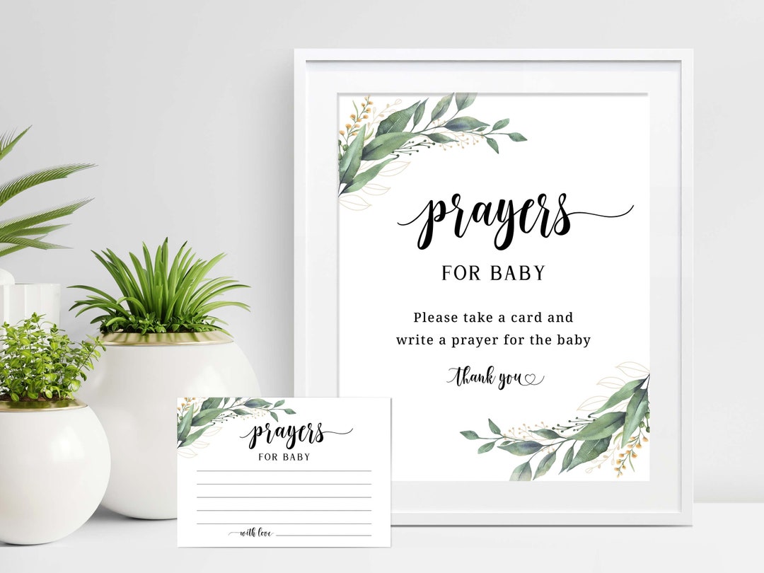 Prayers for Baby Sign and Card Baby Prayer Cards Greenery Well Wishes ...
