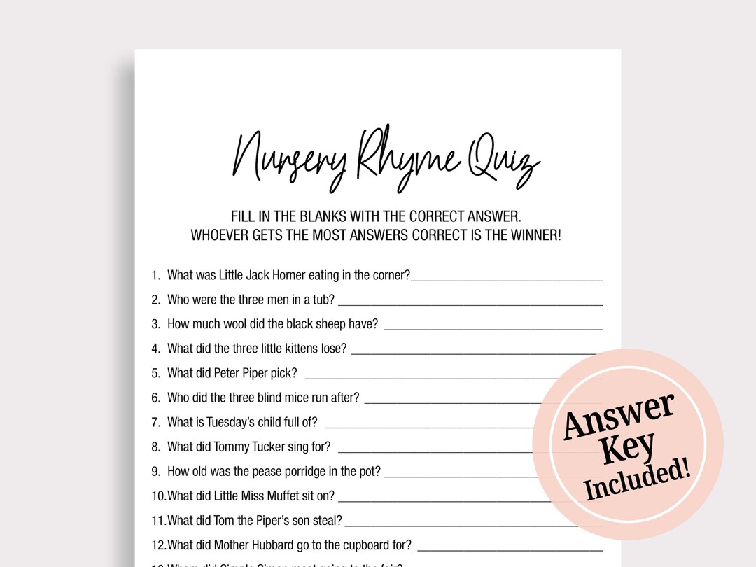 Baby Shower Nursery Rhyme Game Nursery Rhyme Quiz Game Printable Baby ...