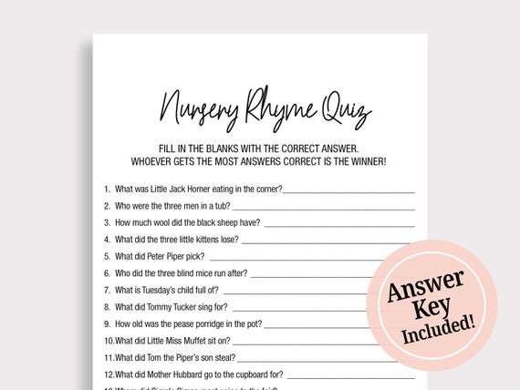 Baby Shower Nursery Rhyme Game Nursery Rhyme Quiz Game - Etsy
