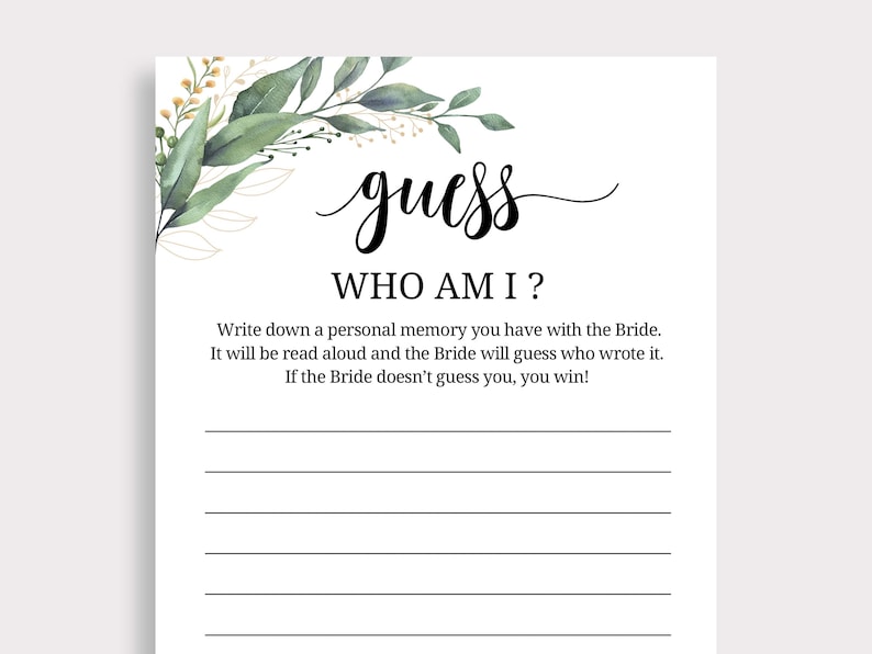 Bridal Shower Game Who Am I Bridal Shower Game Printable - Etsy