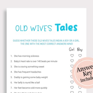 Old Wives Tale Game Old Wives Tales Boy or Girl Baby Shower Game Gender ...
